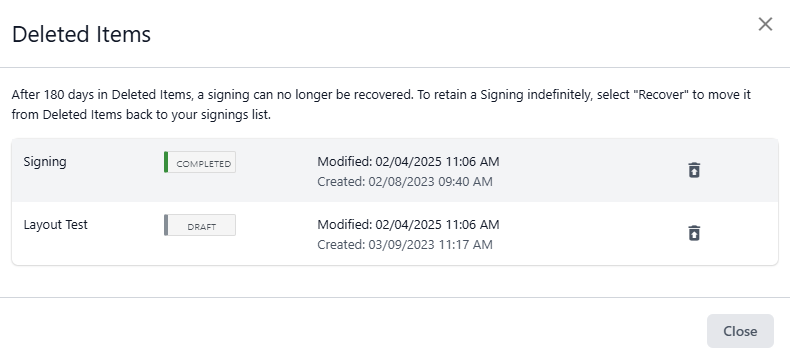 Recover a deleted signing or layout (Authentisign)