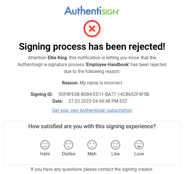 Complete a signing (Authentisign)
