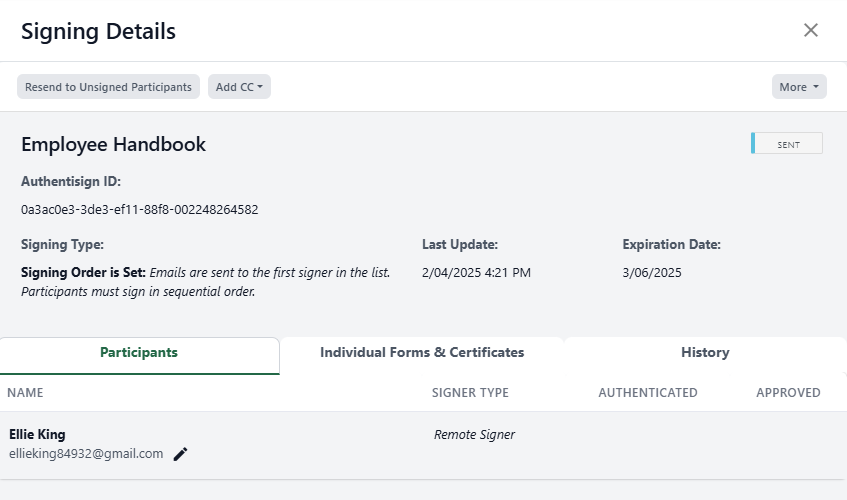 Add a CC participant to an in-progress signing (Authentisign)