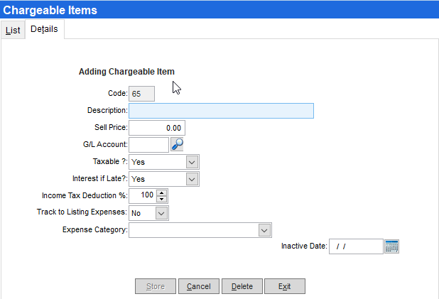 Create a chargeable item (Back Office)