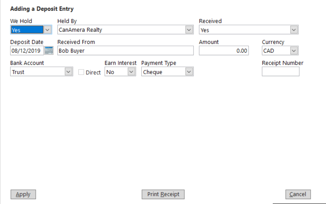 Add or edit a deposit entry for a transaction (Back Office)