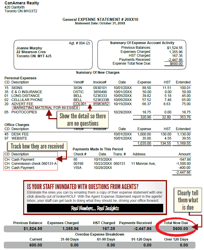 Prepare agent expense statements (Back Office)