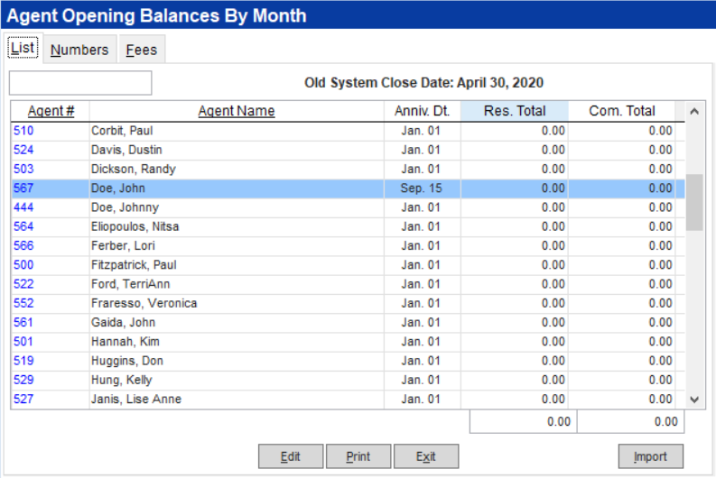 Enter or import agent opening numbers (Back Office)