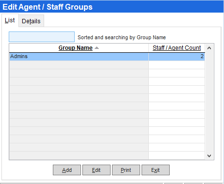 Add an agent or staff group (Back Office)