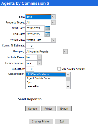 Generate an Agents By Commission report (Back Office)