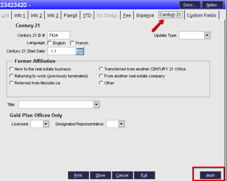 Set up dash agent sales and non-sales positions (Back Office)