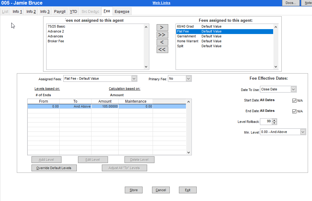 Recalculate fees for an agent (Back Office)