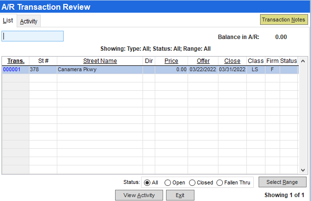Review accounts receivable activity for a transaction (Back Office)