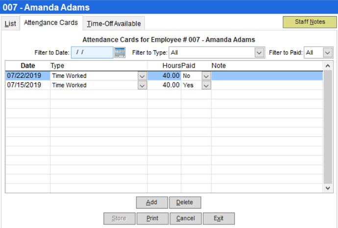 Adjust a time card or attendance card (Back Office)