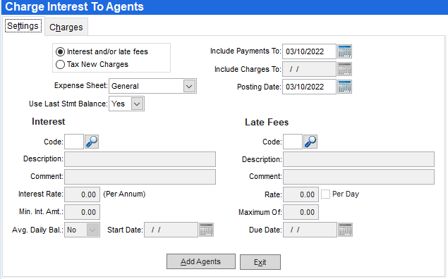 Charge interest or late fees to agents (Back Office)