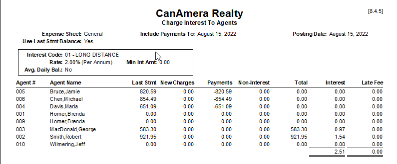 Charge interest or late fees to agents (Back Office)