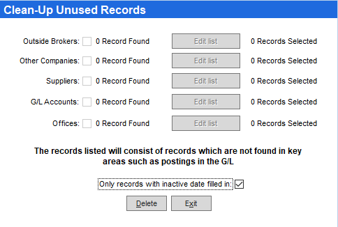 Clean up unused records (Back Office)