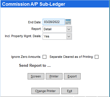 Print the commission accounts payable ledger (Back Office)