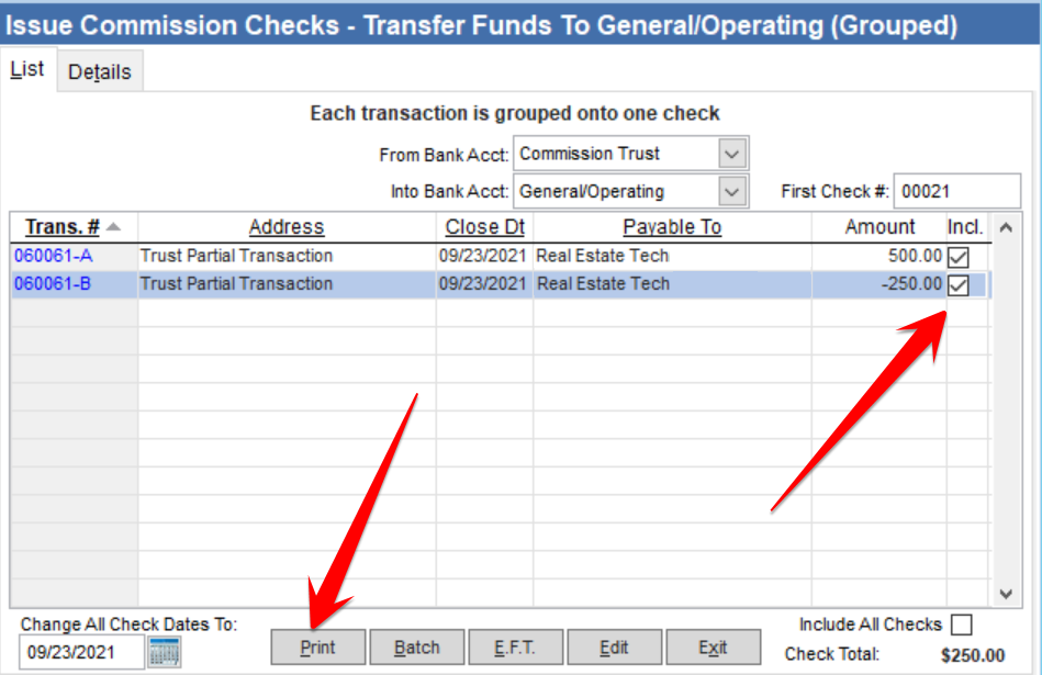 Close a transaction with sub-transactions (Back Office)