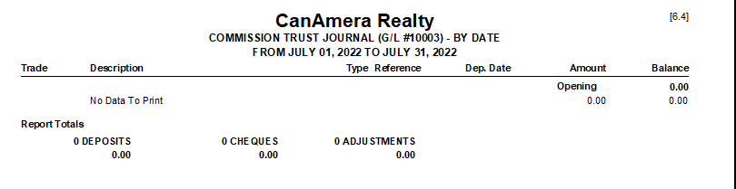 Print the commission trust journal (Back Office)