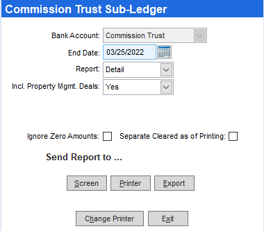 Print the commission trust ledger (Back Office)