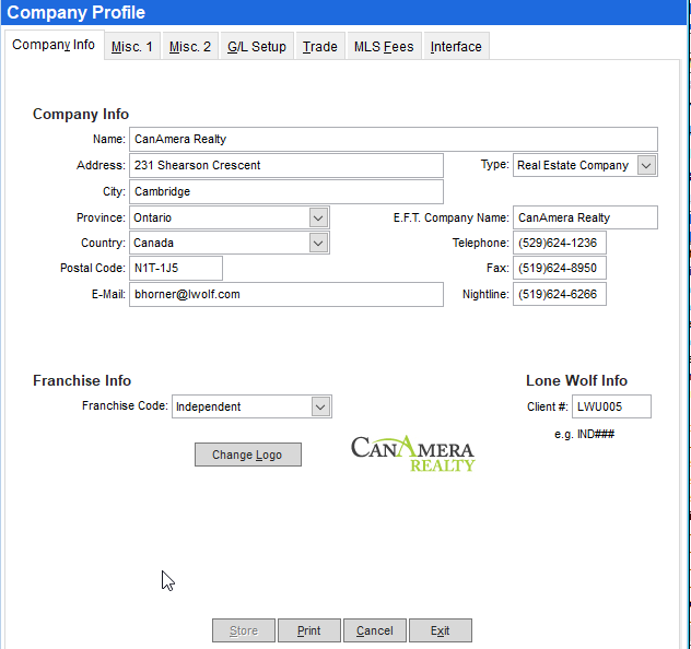 Print the company profile (Back Office)