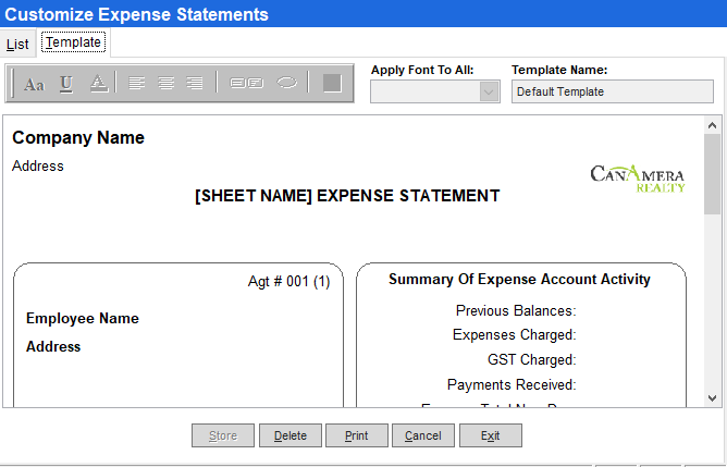 Customize expense statements (Back Office)