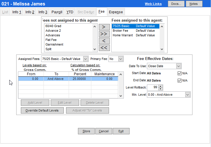 Assign a fee to a single agent (Back Office)