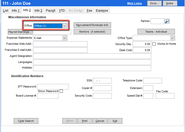 Update the list of offices in Back Office