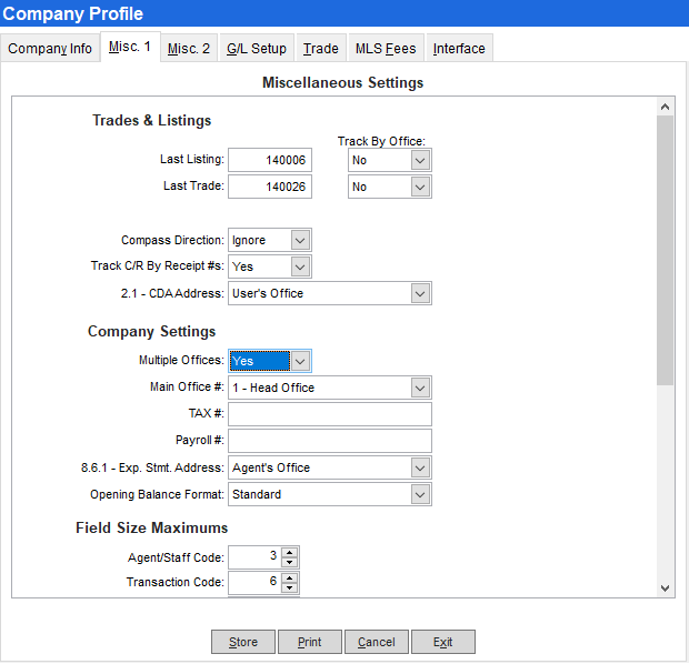 Update the last transaction or last listing number (Back Office)