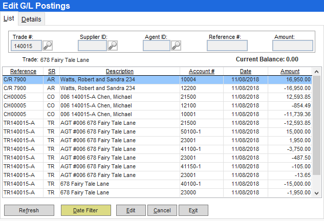 Edit general ledger postings (Back Office)