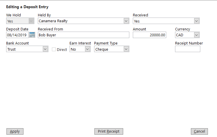 Add or edit a deposit entry for a transaction (Back Office)