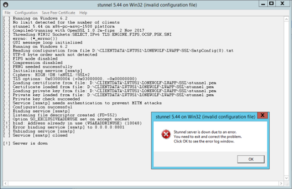 Stunnel Log File Is Displayed When Sending Emails From Back Office 