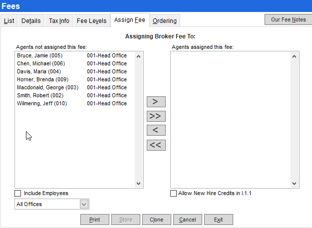 Assign a fee to multiple agents (Back Office)