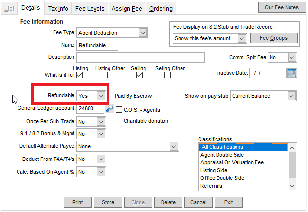 Set up refundable fees (Back Office)