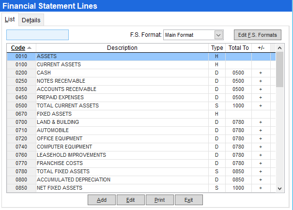 Add financial statement lines (Back Office)