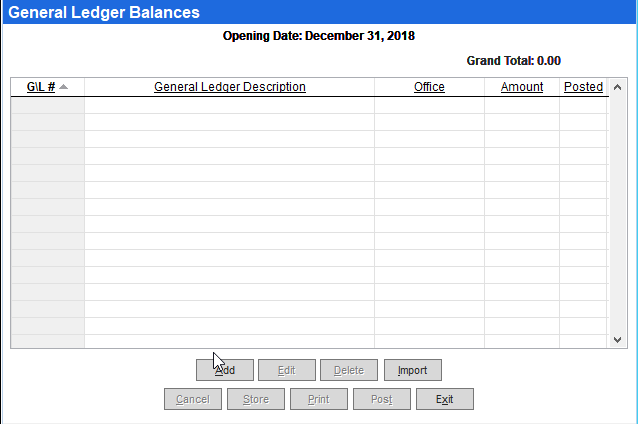 Set General Ledger Opening Balances Back Office 