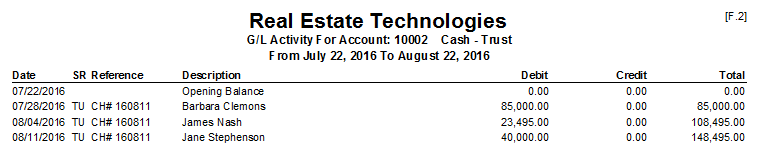 View and print general ledger activity by account (Back Office)