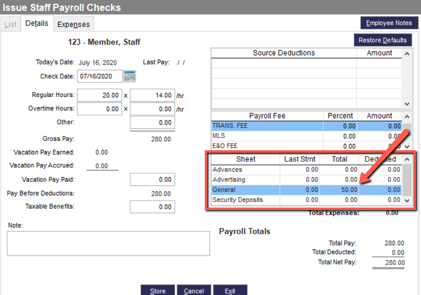 About deducting funds from staff payroll (Back Office)