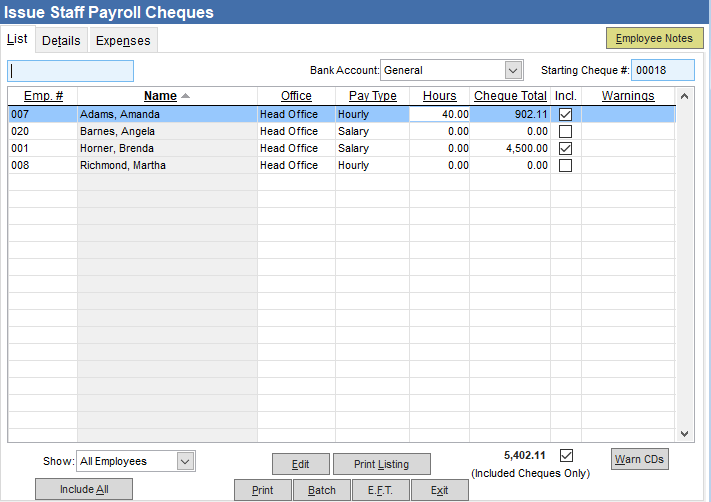 Prepare staff payroll payments (Back Office)