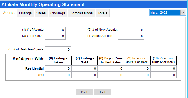 Generate a John L Scott Real Estate Monthly Operating Statement (Back ...
