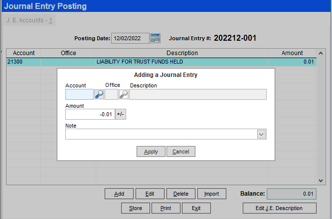 Write off the trust liability (Back Office)