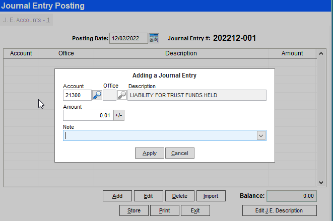 Write off the trust liability (Back Office)