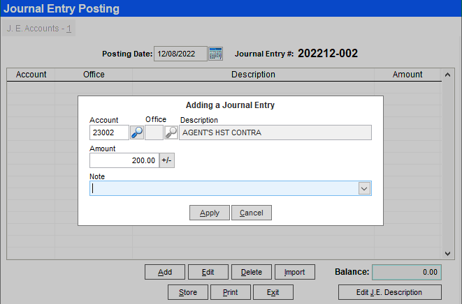 Write off an agent's HST or GST contra balance (Back Office)