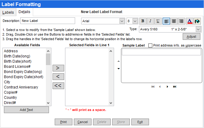 Add, edit, or delete a mailing label (Back Office)