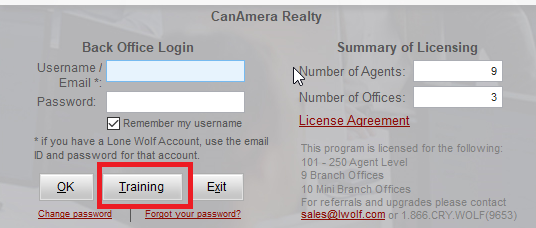 Log in to Back Office