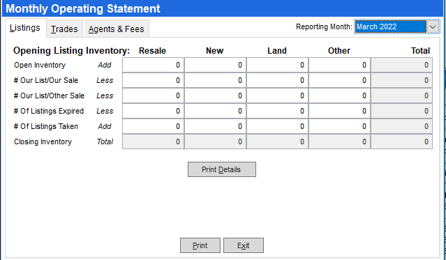 Generate a MacDonald Realty Monthly Operating Statement (Back Office)