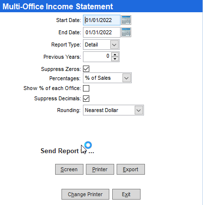Generate a Multi-Office Income statement (Back Office)