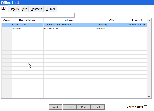 Track listing and transaction numbers by office (Back Office)