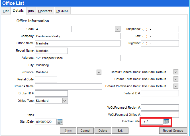 Update the list of offices in Back Office