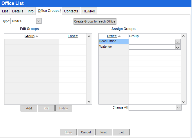 Add an office group and assign offices to it (Back Office)