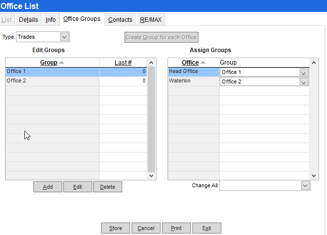 Track listing and transaction numbers by office (Back Office)