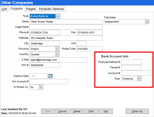 Set up for Electronic Fund Transfers (E.F.T) (Back Office)