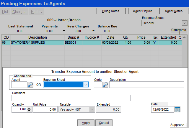 Transfer a payment to another agent or expense sheet (Back Office)