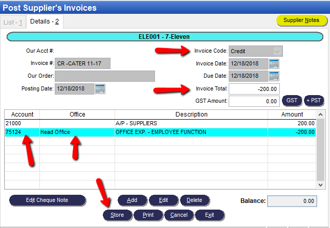 Write off or cancel a vendor or supplier invoice (Back Office)